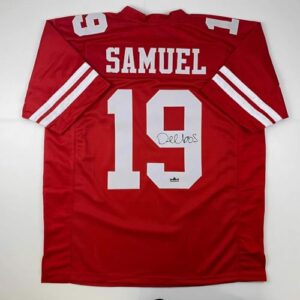 facsimile autographed deebo samuel san francisco red reprint laser auto football jersey size men's xl