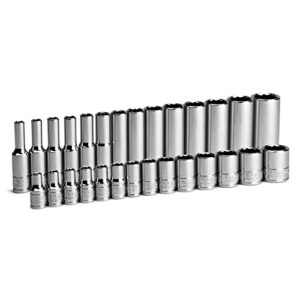 capri tools 1/4 in. drive 12-point shallow and deep socket set, metric, 4 to 15 mm, 28-piece