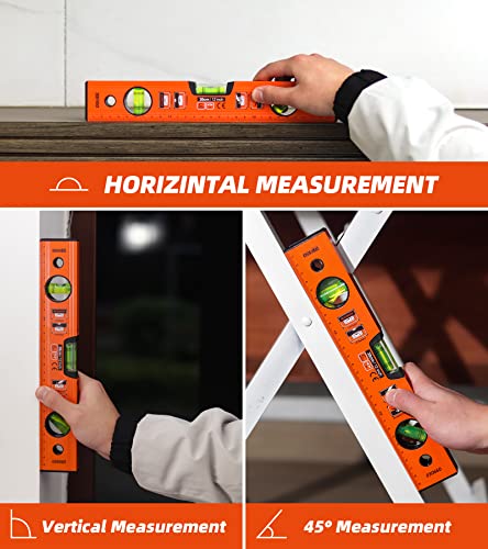 DOWELL 12 Inch Magnetic Spirit Level with Metric Scale, 3 Different Bubbles-45°/90°/180°HY030660