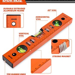 DOWELL 12 Inch Magnetic Spirit Level with Metric Scale, 3 Different Bubbles-45°/90°/180°HY030660