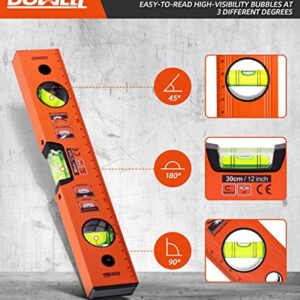 DOWELL 12 Inch Magnetic Spirit Level with Metric Scale, 3 Different Bubbles-45°/90°/180°HY030660