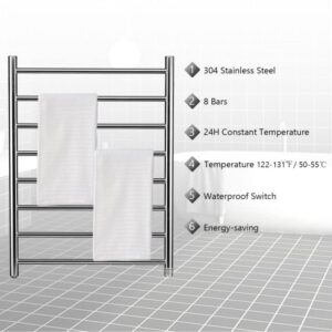 Homeleader 304 Stainless Steel Towel Warmer and Heated Towel Rack, Wall Mounted Towel Drying Rack, 8 Bar