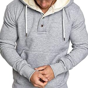 Maiyifu-GJ Men's Solid Color Sport Fleece Hoodie Casual Long Sleeve Henley Sweatshirt Slim Hooded Pullover With Kanga Pocket (Light Grey,Large)