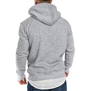 Maiyifu-GJ Men's Solid Color Sport Fleece Hoodie Casual Long Sleeve Henley Sweatshirt Slim Hooded Pullover With Kanga Pocket (Light Grey,Large)