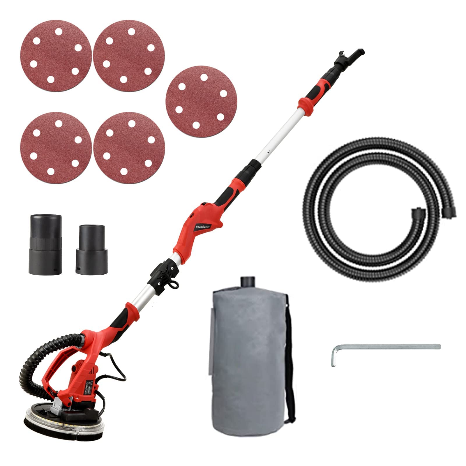 PowerSmart Electric Drywall Sander with Vacuum 7.2A, LED Light, 6 PCS Sanding Discs (PS4001)