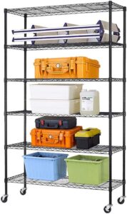 bigacc 2100lbs metal shelf wire 82"x48"x18"heavy duty metal shelves for storage, shelving unit, height adjustable garage rack, 6 tier metal storage shelves with wheels/feet levelers, black