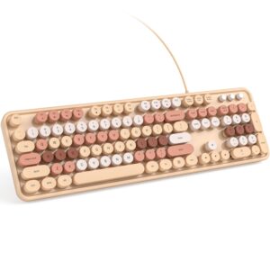 knowsqt wired computer keyboard - milk tea colorful full-size round keycaps typewriter keyboards for windows, laptop, pc, desktop, mac