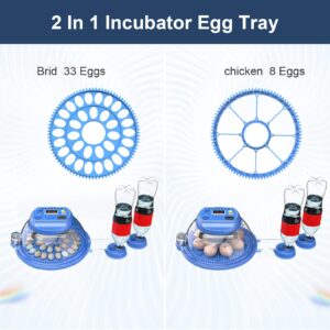 8-33 Eggs Incubator for Hatching Eggs, Double Egg Chicken Duck Goose Pigeon Quail Trays with Automatic Egg Turning and Water Adding, Egg Candler, Farm Poultry