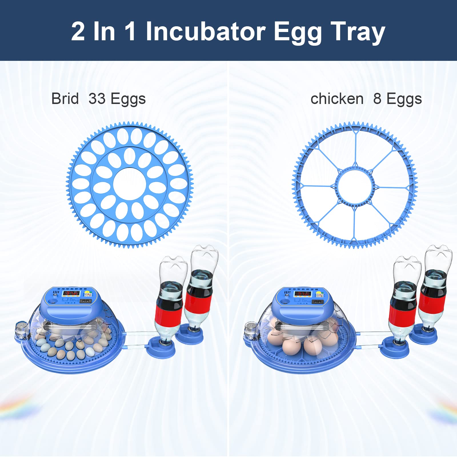 8-33 Eggs Incubator for Hatching Eggs, Double Egg Chicken Duck Goose Pigeon Quail Trays with Automatic Egg Turning and Water Adding, Egg Candler, Farm Poultry