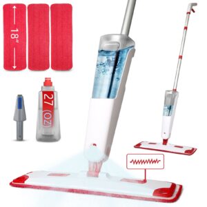 3 in 1 spray mop for floor cleaning, 18 inch 2 pack washable microfiber pads with 58.3 inch long handle commercial mop for easy dry and wet daily clean, hardwood laminate