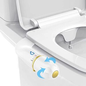 bidet attachment for toilet, ultra-slim bidet for toilet with non-electric dual nozzle(frontal & rear wash), adjustable water pressure bidet attachment(white/light gold)