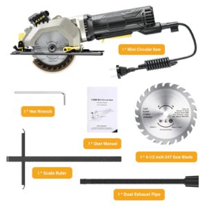 Mini Circular Saw, 4.8 Amp 4-1/2 Inch Compact Circular Saw, 3700RPM, Electric Circular Saws with Laser Cutting Guide, Perfect for Wood, Tile and Plastic Cuts