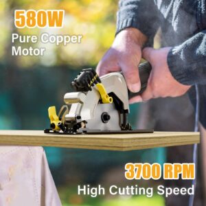 Mini Circular Saw, 4.8 Amp 4-1/2 Inch Compact Circular Saw, 3700RPM, Electric Circular Saws with Laser Cutting Guide, Perfect for Wood, Tile and Plastic Cuts