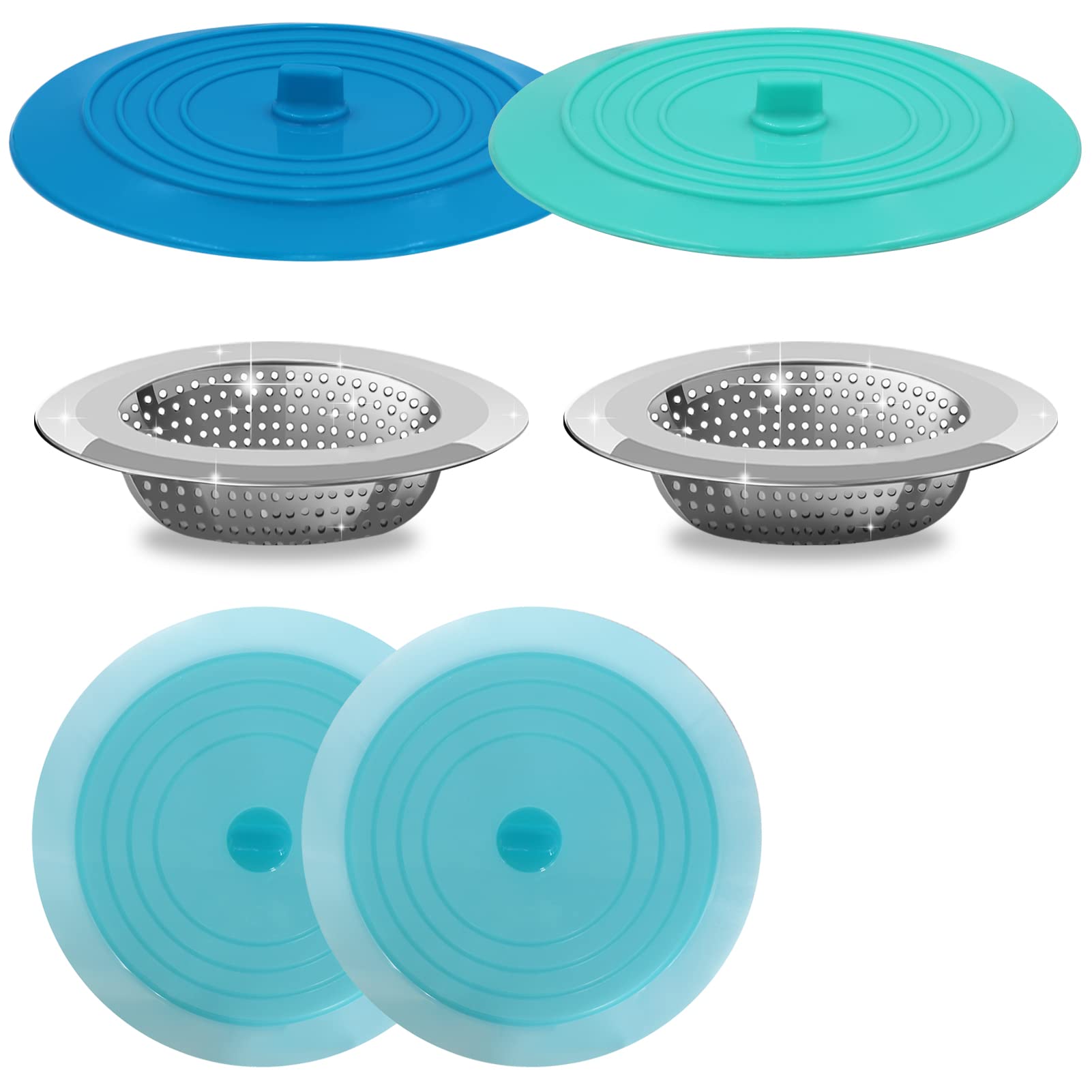 V-TOP 2 Pack Tub Stopper + 4 Pack Sink Strainer Stopper Kit