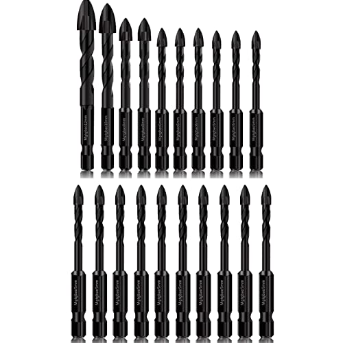 20PC Masonry Drill Bits, Mgtgbao Concrete Drill Bit Set for Tile,Brick, Plastic and Wood,Tungsten Carbide Tip Best for Wall Mirror and Ceramic Tile on Concrete and Brick Wall with Size 5