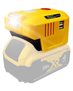 150w power inverter generator fit for dewalt 18v 20v max xr li-ion battery, dc 20v to ac 110v-120v portable power station with dual usb outlet and ac outlet and 200lm led light battery inverter