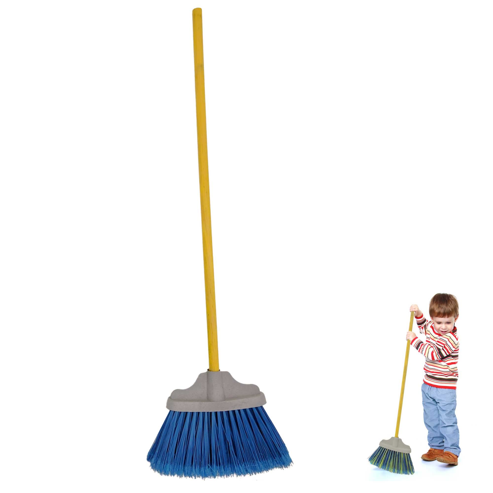 Children's Brooms 27" Long for Kids Sweeping Indoors Outdoors Leaves Wooden Handle (Set of 1)