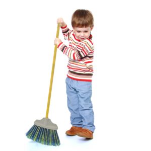 Children's Brooms 27" Long for Kids Sweeping Indoors Outdoors Leaves Wooden Handle (Set of 1)