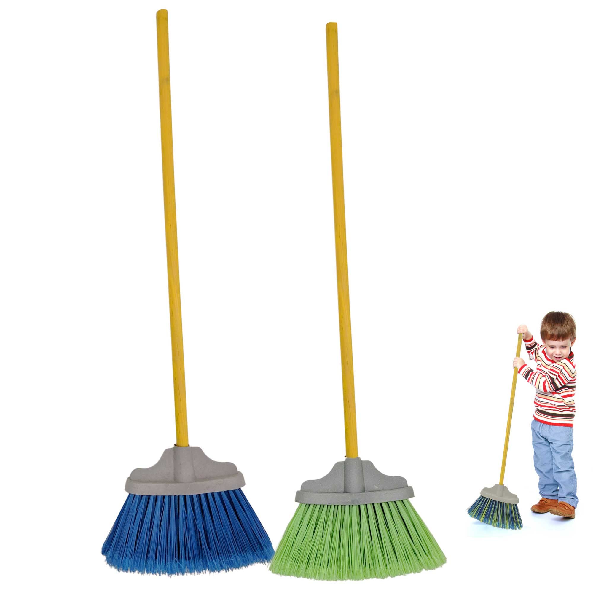 Children's Brooms 27" Long for Kids Sweeping Indoors Outdoors Leaves Wooden Handle (Set of 2)