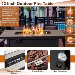 Tangkula 42 Inch Propane Fire Pit Table, Patiojoy 60,000 BTU Outdoor Rectangle Gas Fire Table with Ceramic Tabletop, Lava Rocks & PVC Cover Included, Auto-Ignition Propane Heater for Backyard, Patio