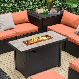 Tangkula 42 Inch Propane Fire Pit Table, Patiojoy 60,000 BTU Outdoor Rectangle Gas Fire Table with Ceramic Tabletop, Lava Rocks & PVC Cover Included, Auto-Ignition Propane Heater for Backyard, Patio