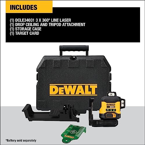 DEWALT 20V MAX Laser Level, Cross Line Laser, 3X360, Green, Bare Tool Only (DCLE34031B),Black