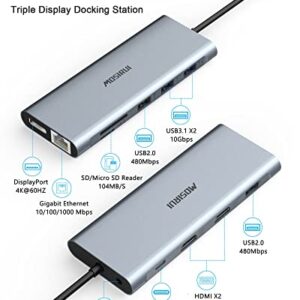 USB C Docking Station Triple Monitor 4K@60HZ, 12-in-1 Laptop Docking Station Dual Monitor USB C Hub Dock with 10Gbps USB3.1+2 HDMI+DisplayPort+PD+Ethernet+SD for Dell/HP/Lenovo/MacBook/Surface 7 8 9