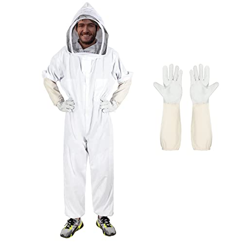 Bee Suits for Men Women,Bee Keeper Suite with Beekeeping Gloves,Beekeeping Suit with Veil Hood,Fully Body Durable Beekeeper Suite,Suitable for Professional Beekeepers and Beginners（L）