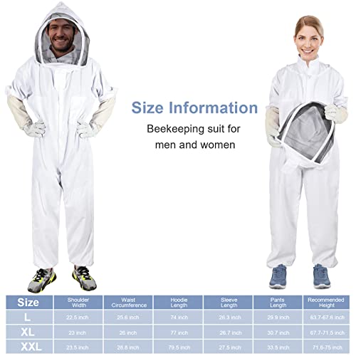 Bee Suits for Men Women,Bee Keeper Suite with Beekeeping Gloves,Beekeeping Suit with Veil Hood,Fully Body Durable Beekeeper Suite,Suitable for Professional Beekeepers and Beginners（L）