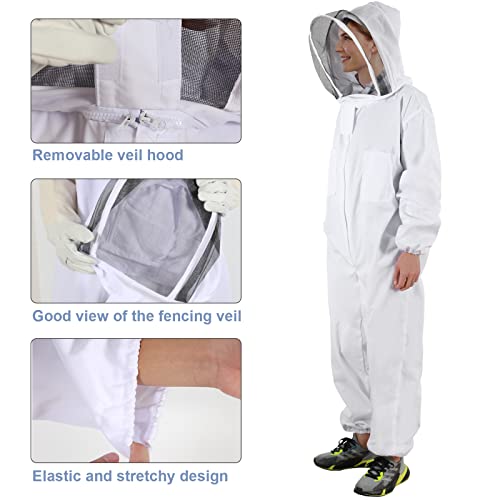 Bee Suits for Men Women,Bee Keeper Suite with Beekeeping Gloves,Beekeeping Suit with Veil Hood,Fully Body Durable Beekeeper Suite,Suitable for Professional Beekeepers and Beginners（L）