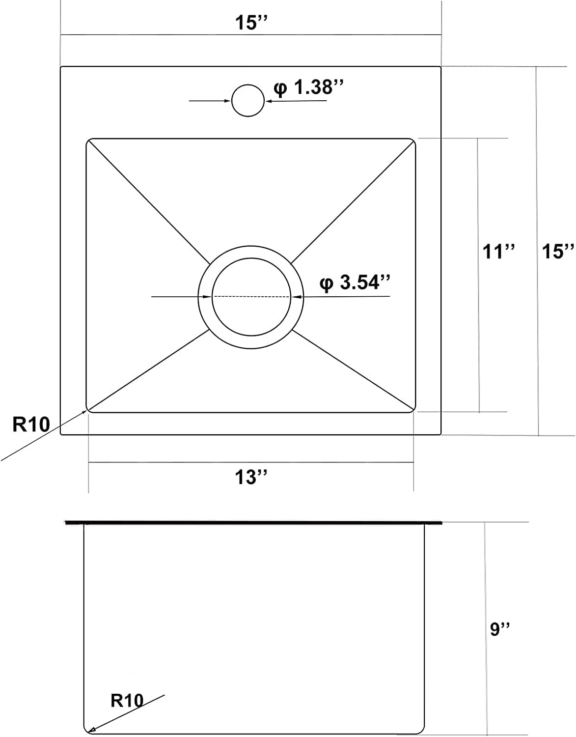 Comllen 15 x 15 inch Top-mount Stainless Steel Drop in Bar Sink, Single Basin Small Kitchen Sink for Outdoor Wet Bar Prep RV Yard Office Laundry Utility with Drain