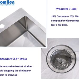 Comllen 15 x 15 inch Top-mount Stainless Steel Drop in Bar Sink, Single Basin Small Kitchen Sink for Outdoor Wet Bar Prep RV Yard Office Laundry Utility with Drain