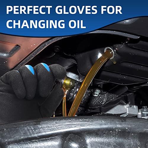 Schwer 3 Pairs Waterproof Work Gloves, Heavy Duty Gloves Sandy Nitrile Coated, Oil-Proof, Dirt-Proof Abrasion Resistant Gloves for Changing Oil, Vehicle Repair, Construction, HVAC, Cleaning (L)