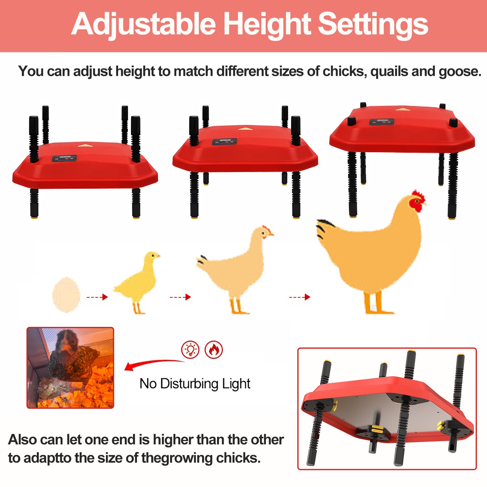 OUYOLAD Chick Brooder Heating Plate 16" x 24", Chicken Brooder with Temperature Adjustable, Brooder Heater Plate, Chicks Heating Plate for chicks with Adjustable Height 66W Warms Up to 50 Chicks