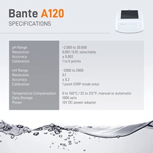 Bante A120 Laboratory pH Meter | Benchtop pH Meter | ±0.002 pH Accuracy, 5 Points Calibration, Selectable ORP Measurement Mode, Auto-Read Endpoint, 1000 Sets of Data Storage