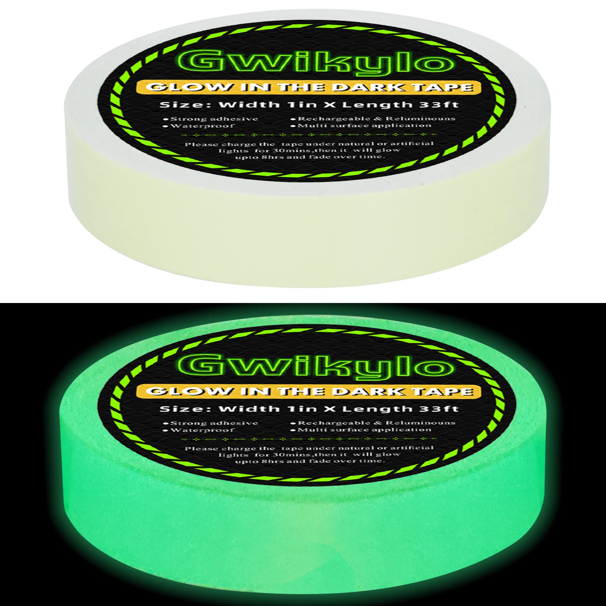 Gwikylo Glow Tape Glow in The Dark 1 Inch x 25 Feet Waterproof Green Fluorescent Tape for Halloween Decorations Outdoor Luminous Tape…