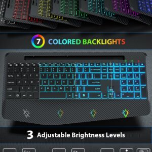 Wireless Keyboard and Mouse Backlits, Wrist Rest, Jiggler Mouse, Rechargeable Ergonomic Keyboard with Phone Holder, Silent Light Up Combo for Computer, Mac, PC, Laptop, Chromebook -by SABLUTE