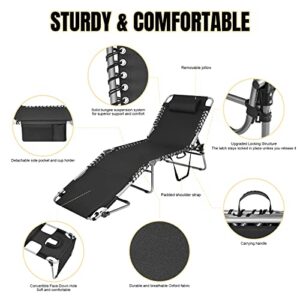 Oversized Heavy Duty Tanning Chair with Face Hole Adjustable 5-Position Folding Chaise Lounge Chairs for Outside Portable Layout Beach Lounge Chair for Outdoor Sunbathing Patio Pool Lawn Deck Poolside