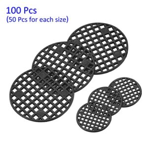 M METERXITY 100 Pack Plant Pot Hole Mesh Pads - Round Rigid Bonsai Flowerpot Drainage Grid Screen Apply to Outdoor/Garden (2.5cm/1", 4.5cm/1.8", Black)