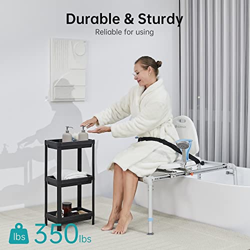 ELENKER Heavy Duty Sliding Shower Chair with Swivel Seat, Rotating Sliding Bathtub Transfer Bench and Bath Safety Seat with Non-Slip Suction Cup