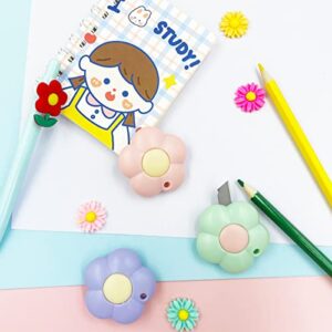 Cute Retractable Box Cutters, 3Pcs Flower Shaped Mini Art Cutter Utility Knife Sharp Cartons Cardboard Cutter Razor Knife Smooth Pointed Mechanism for Office and Home Use (flower)