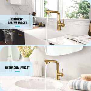 CREA Sink Faucet, Gold Kitchen Faucets with Pull Down Sprayer, Bathroom Sink Faucets Mini Bar Prep Faucet Single Handle 3 or 1 Hole Utility Faucet Laundry Outdoor Tap