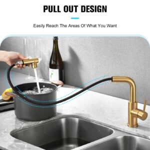 CREA Sink Faucet, Gold Kitchen Faucets with Pull Down Sprayer, Bathroom Sink Faucets Mini Bar Prep Faucet Single Handle 3 or 1 Hole Utility Faucet Laundry Outdoor Tap