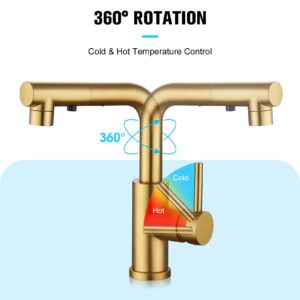 CREA Sink Faucet, Gold Kitchen Faucets with Pull Down Sprayer, Bathroom Sink Faucets Mini Bar Prep Faucet Single Handle 3 or 1 Hole Utility Faucet Laundry Outdoor Tap