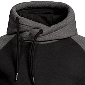 Maiyifu-GJ Men's Color Block Pullover Hooded Sweatshirts Drawstring Fleece Warm Winter Hoodies Casual Sports Running Hoodie (Black,X-Large)