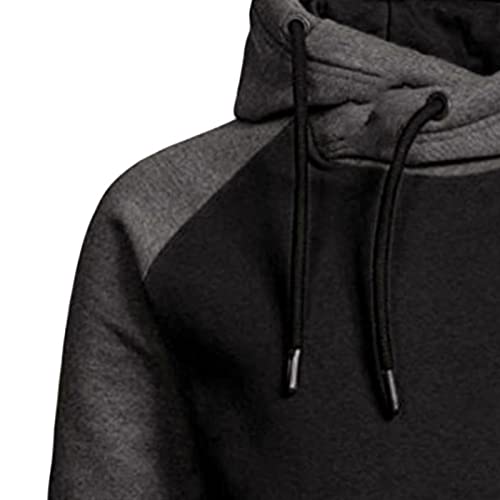 Maiyifu-GJ Men's Color Block Pullover Hooded Sweatshirts Drawstring Fleece Warm Winter Hoodies Casual Sports Running Hoodie (Black,X-Large)