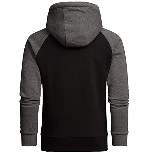 Maiyifu-GJ Men's Color Block Pullover Hooded Sweatshirts Drawstring Fleece Warm Winter Hoodies Casual Sports Running Hoodie (Black,X-Large)