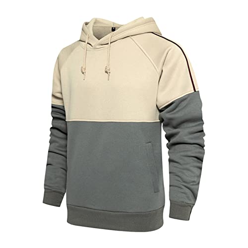 Maiyifu-GJ Men Novelty Color Block Pullover Hoodies Casual Fleece Drawstring Hooded Sweatshirt Long Sleeve Sports Hoodie Top (Grey,Small)