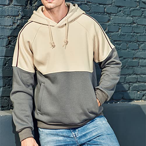 Maiyifu-GJ Men Novelty Color Block Pullover Hoodies Casual Fleece Drawstring Hooded Sweatshirt Long Sleeve Sports Hoodie Top (Grey,Small)