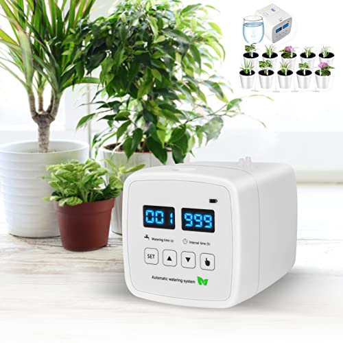 [Upgraded Pump] Automatic Drip Irrigation Kit, Houseplants Self Watering Devices, Indoor Irrigation System for 10 Potted Plants with 999-Hours 5V USB Programmable Timer for Vacation Plants Watering